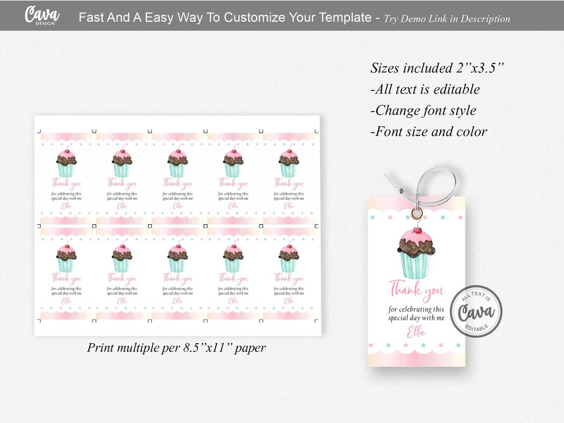 Printable Baking Birthday Gift Tags Cupcake Birthday Thank - Etsy