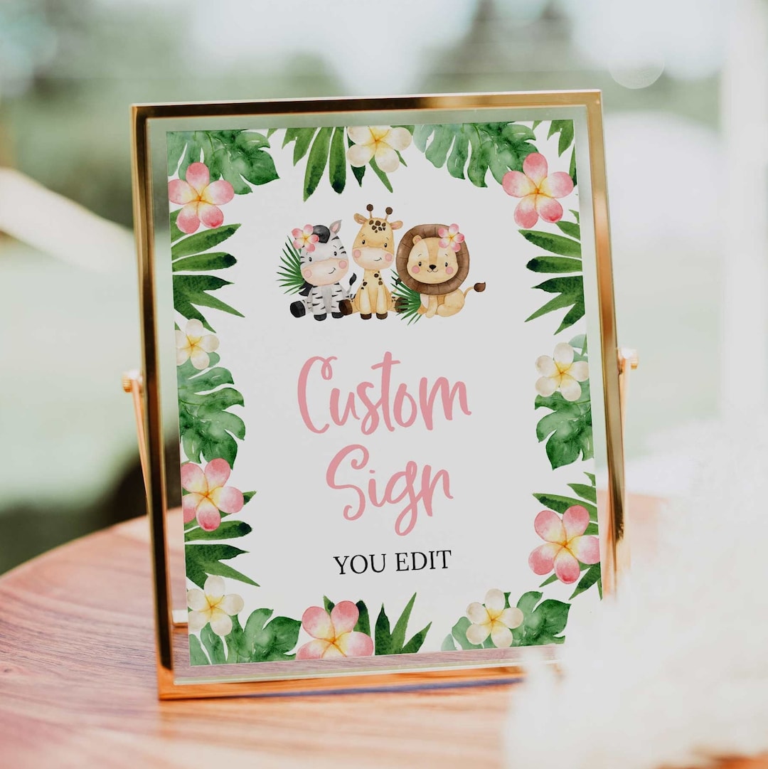 Safari Baby Shower Custom Sign, Jungle Baby Shower Printable Sign, Zoo ...