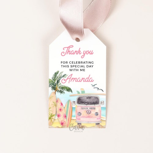 Printable Girl Summer Birthday Gift Tags Beach Birthday Thank - Etsy