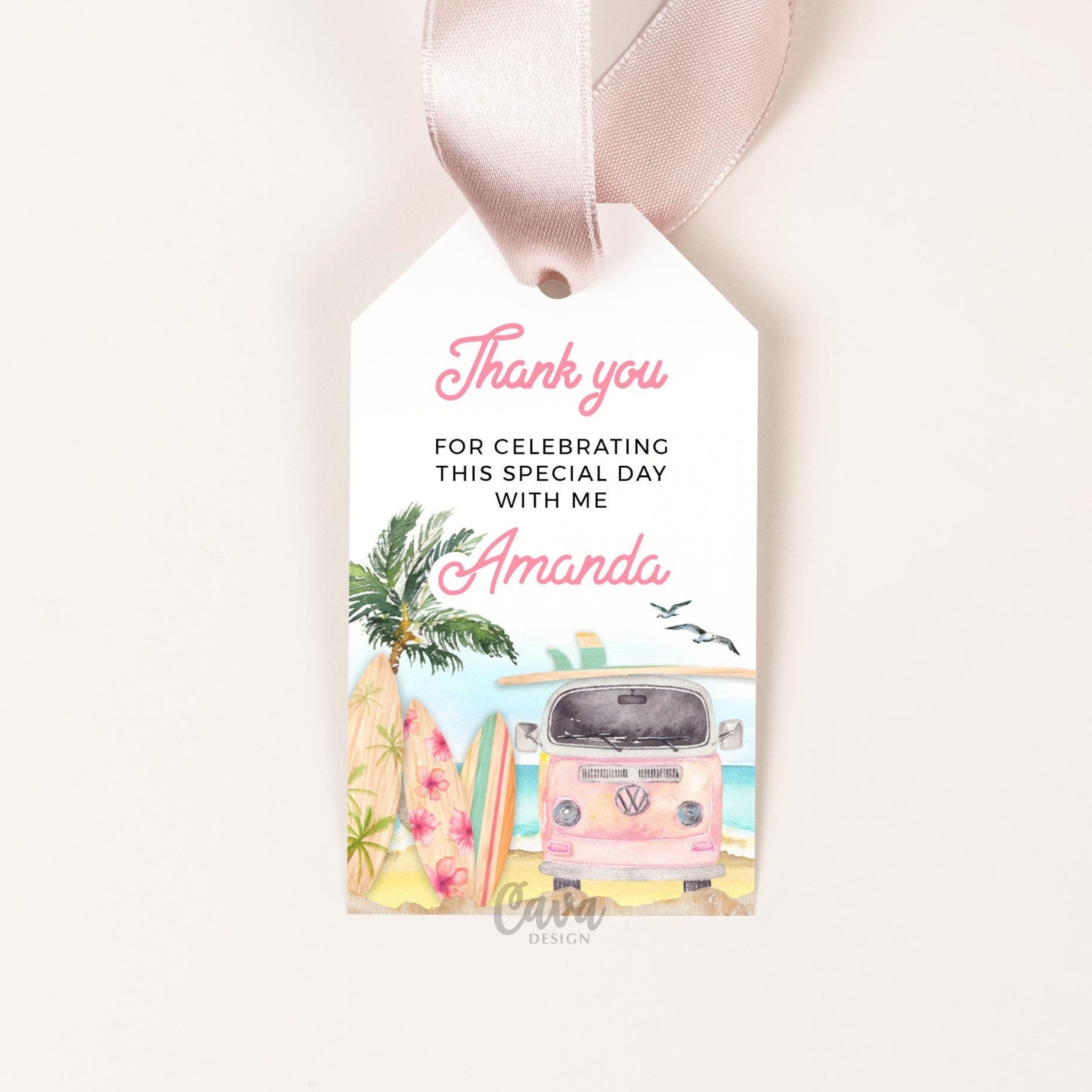Printable Girl Summer Birthday Gift Tags, Beach Birthday Thank You Tags ...