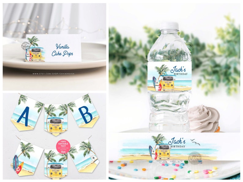 Beach Birthday Theme Party Bundle Summer Birthday Invitation - Etsy