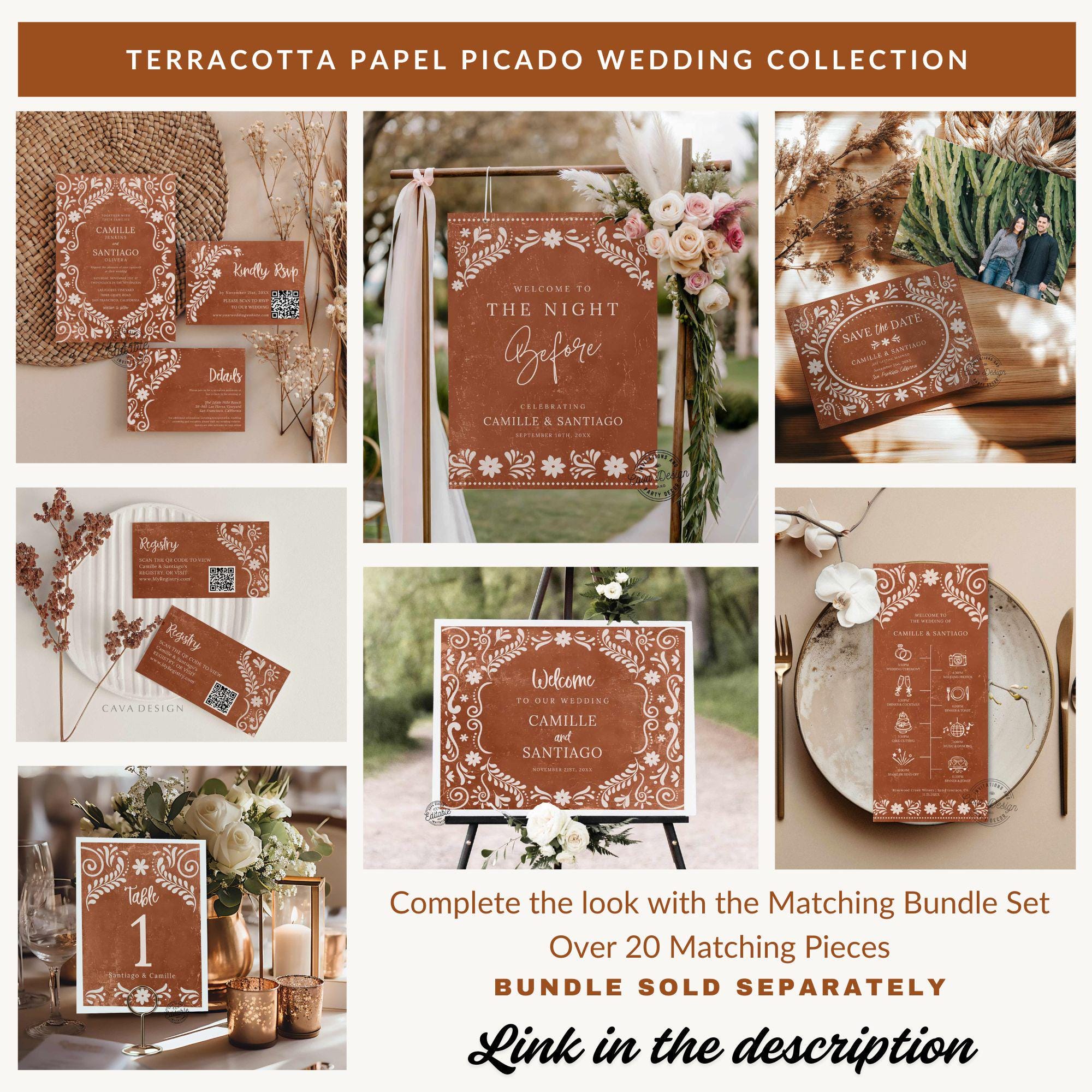 Terracotta Wedding Menu Card, Papel Picado Menu Card, Modern Mexican ...