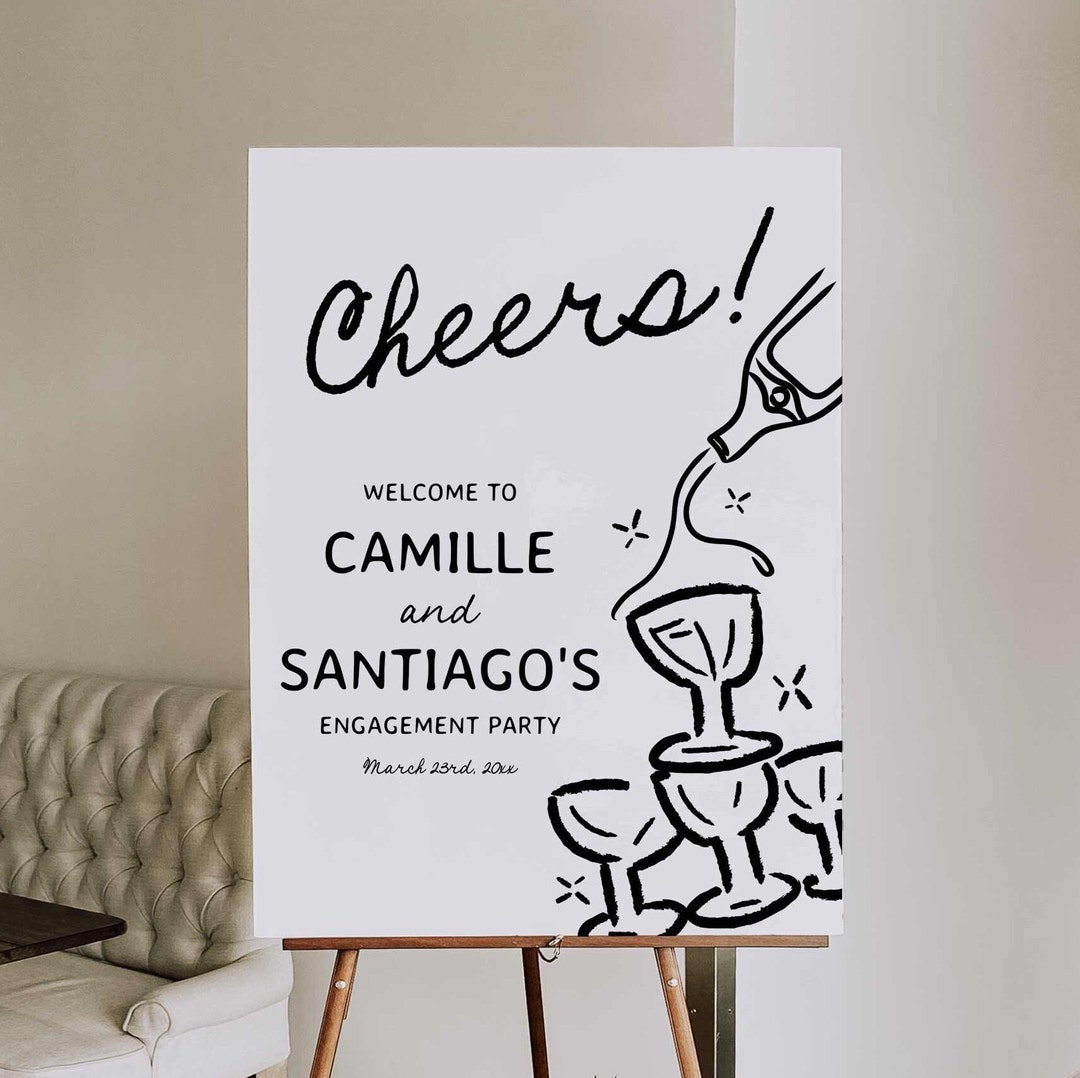 Modern Engagement Welcome Sign, Champagne Couples Shower Welcome Sign ...