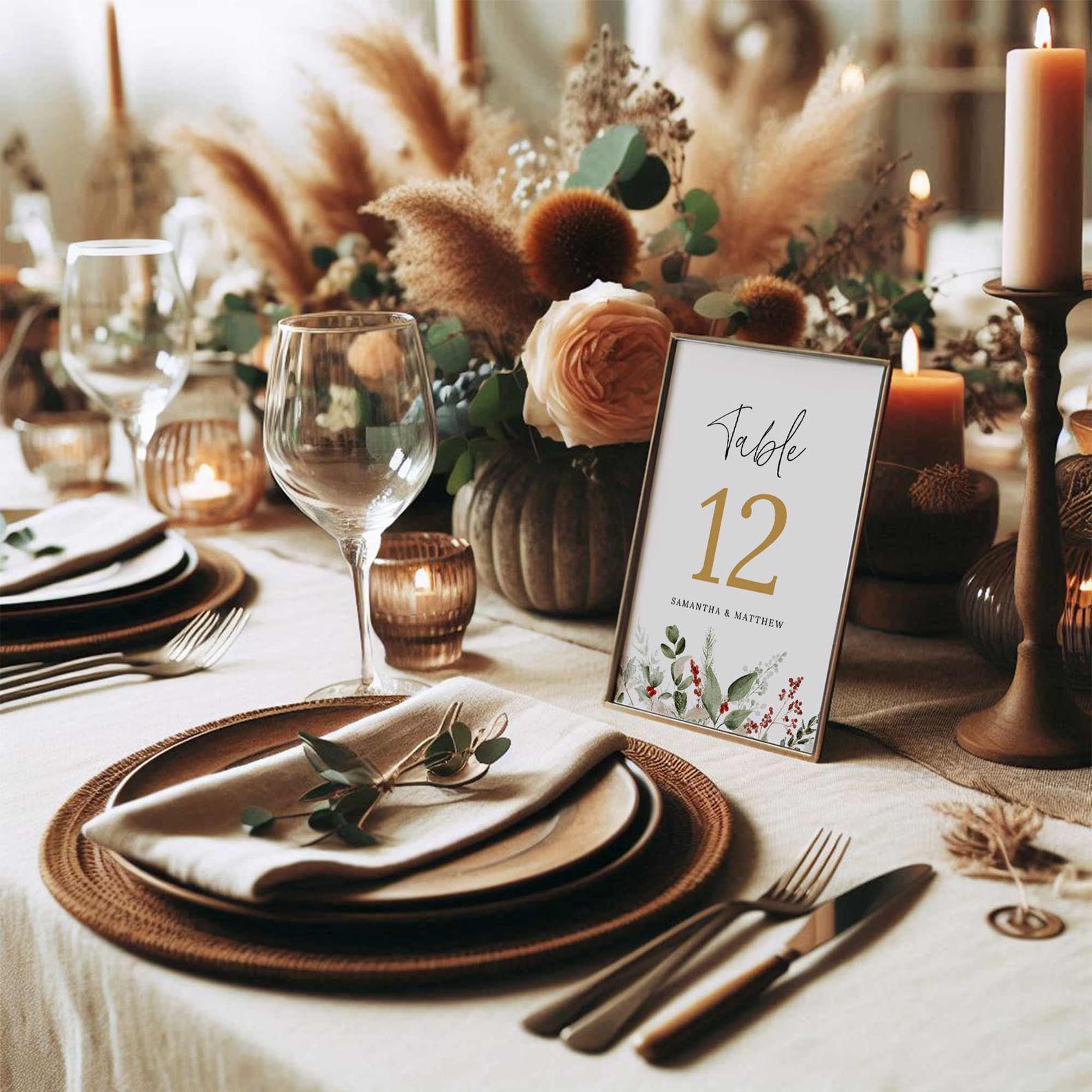 Rustic Greenery Wedding Table Number Sign - Botanical Printable Table ...