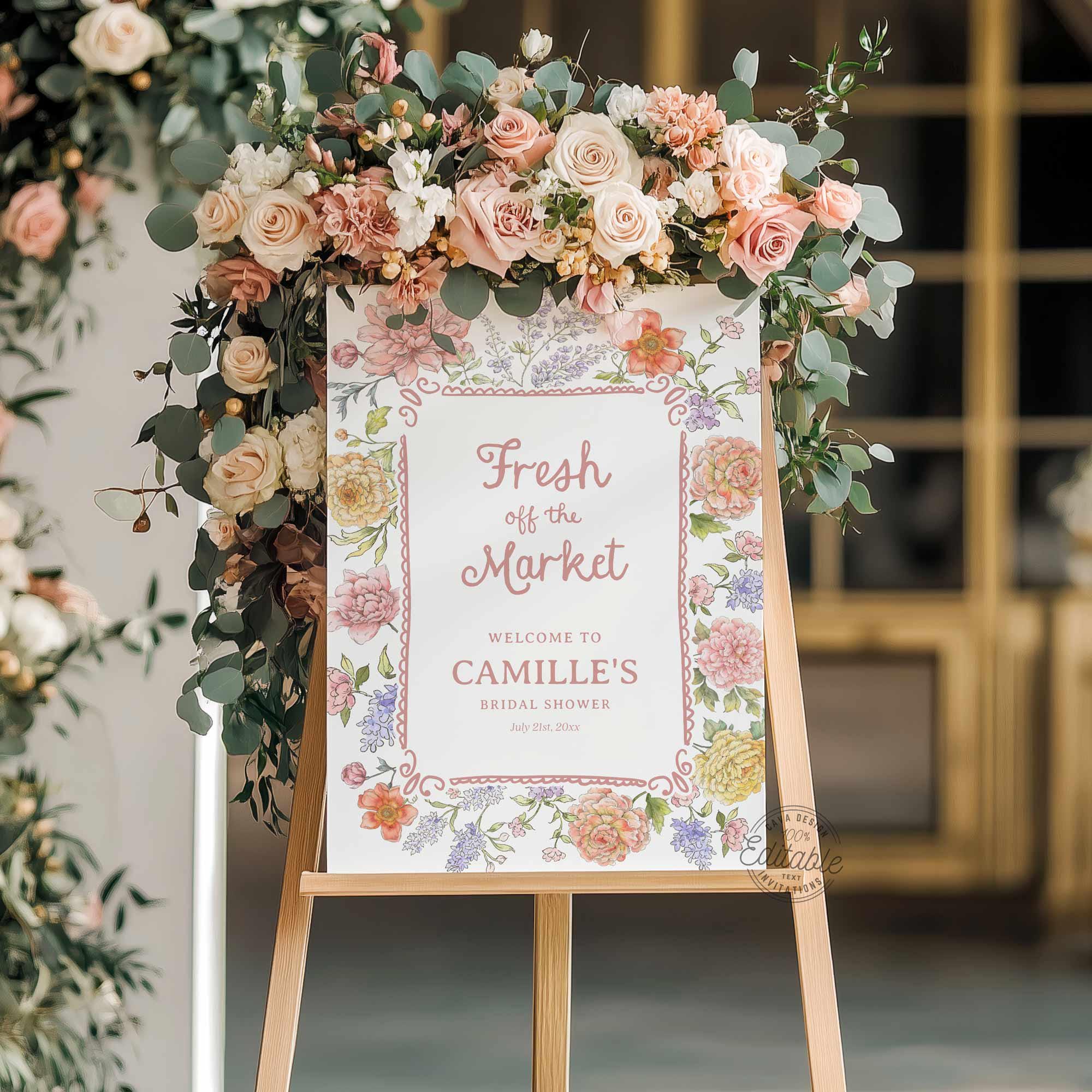 Fresh off the Market Bridal Shower Welcome Sign, Garden Bridal Shower ...