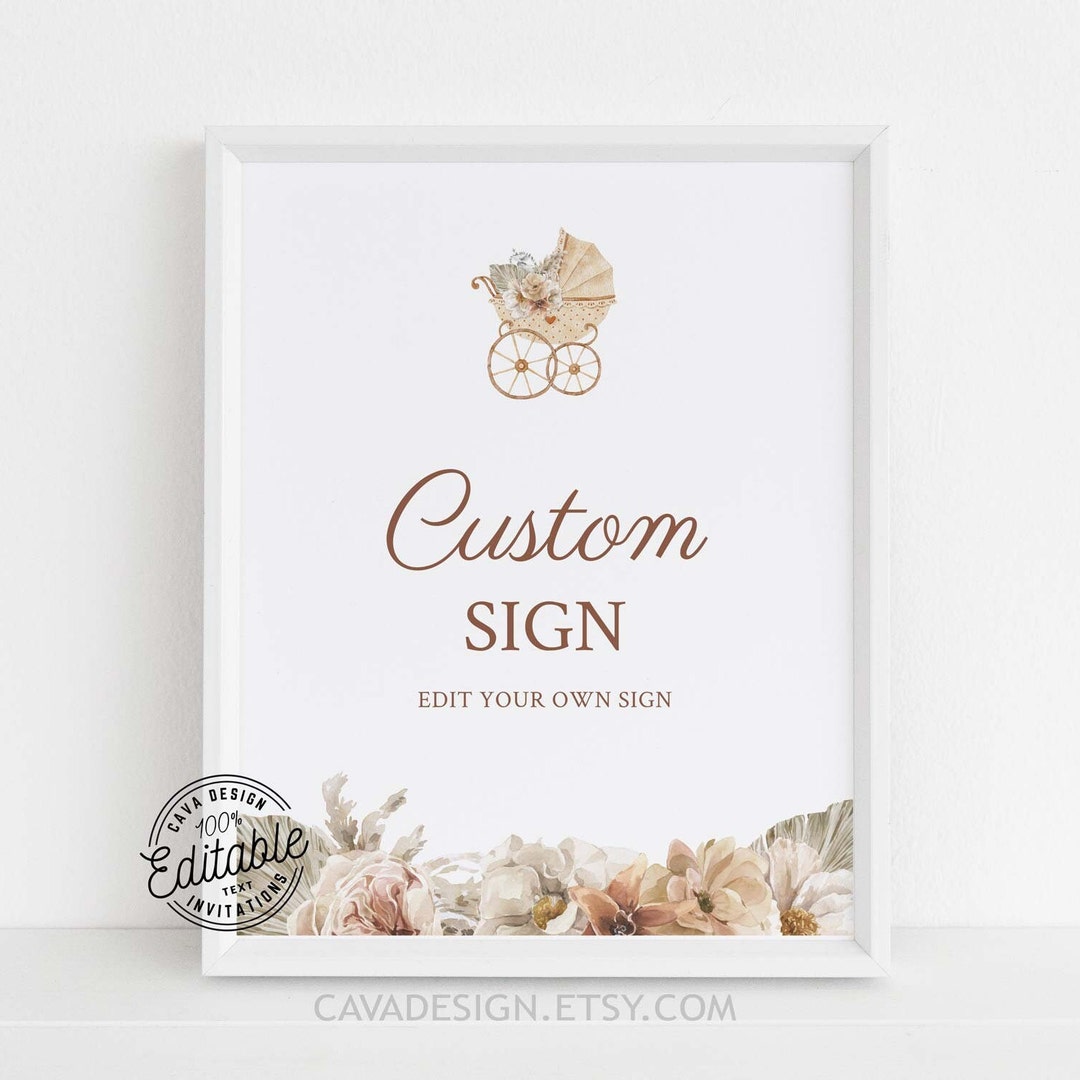Gender Neutral Baby Shower Custom Sign Printable Boho Baby - Etsy