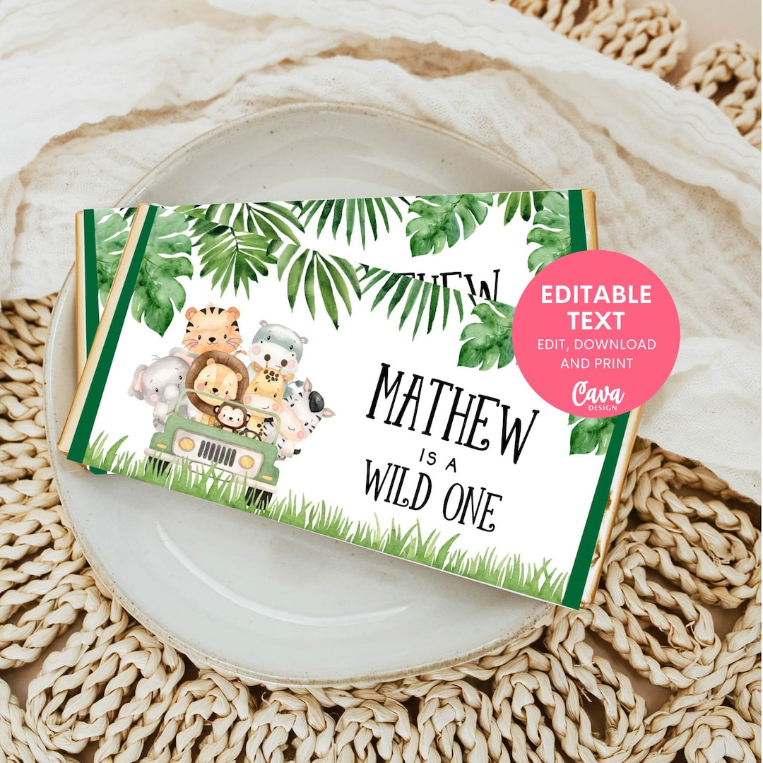 Safari Wild One Chocolate Wrapper Printable, Jungle Theme Candy Bar ...
