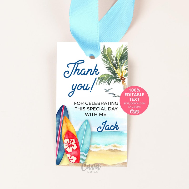 Printable Boy Beach Theme Birthday Gift Tags Surfing Birthday - Etsy