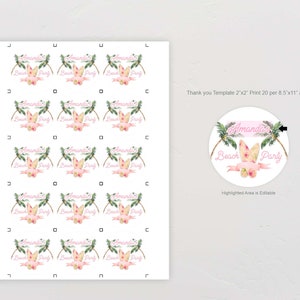 Round Beach Party Favor Tag Template, Surf Themed Party, Favour Tags ...