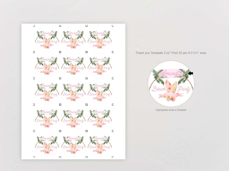 Round Beach Party Favor Tag Template Surf Themed Party | Etsy