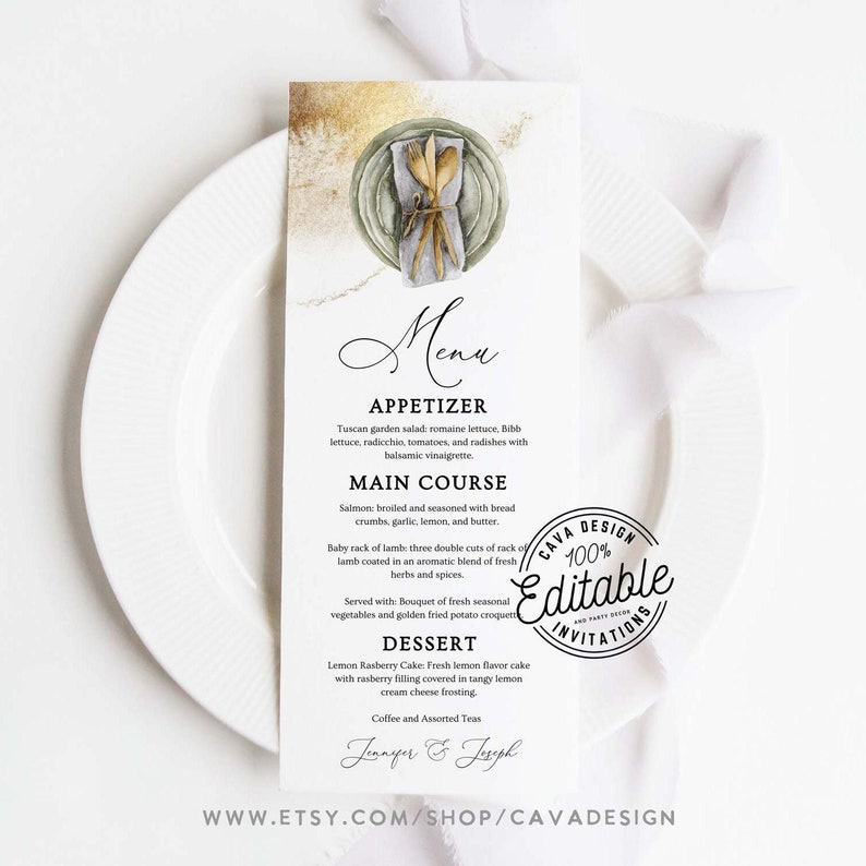 Rustic Menu Card Template Dinner Printable Menu Card | Etsy