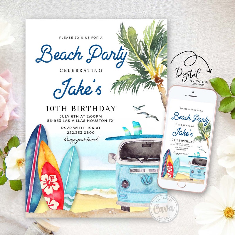 Surfing Invitation - Etsy