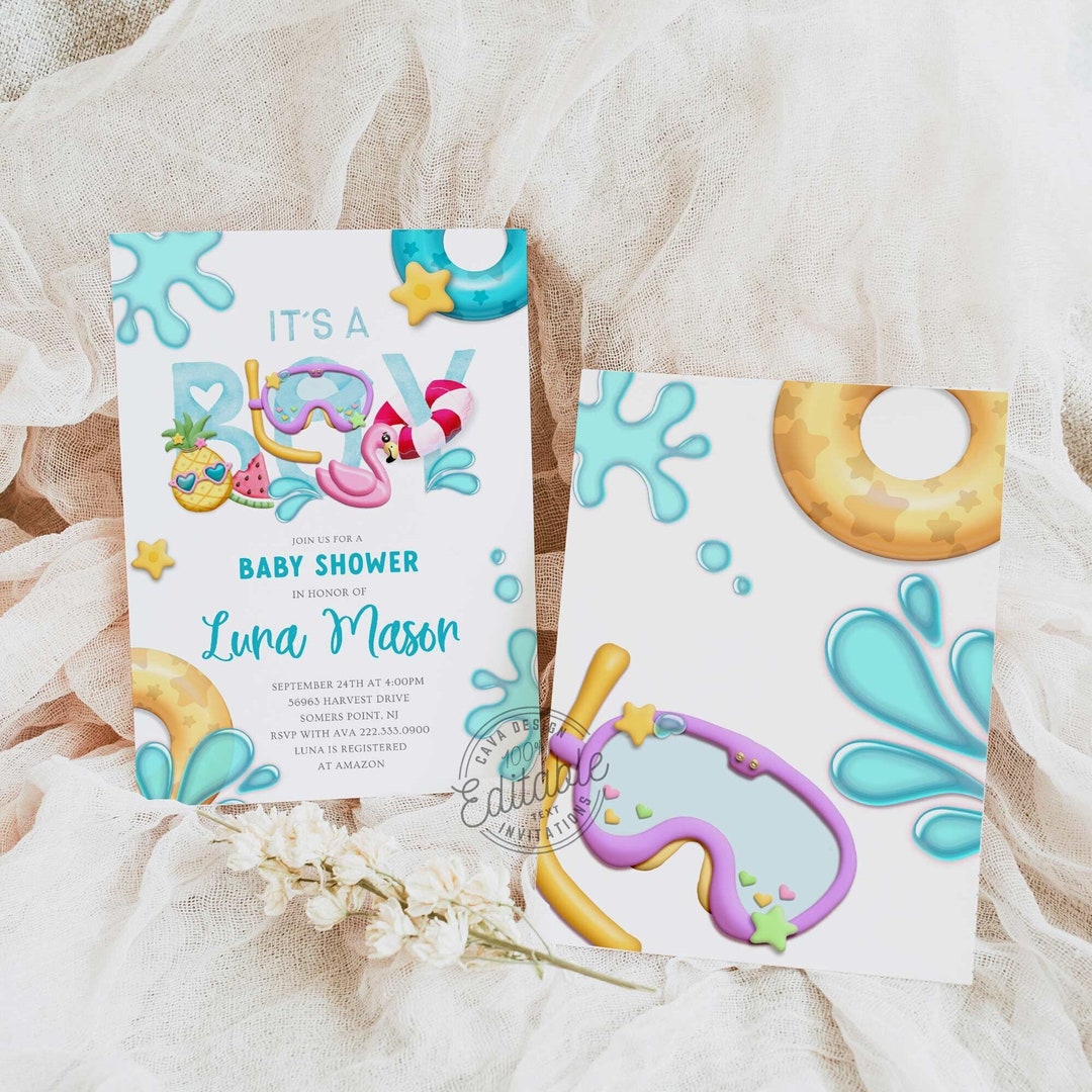 Boy Baby Shower Invitation: Summer Pool Party Theme (editable Printable ...