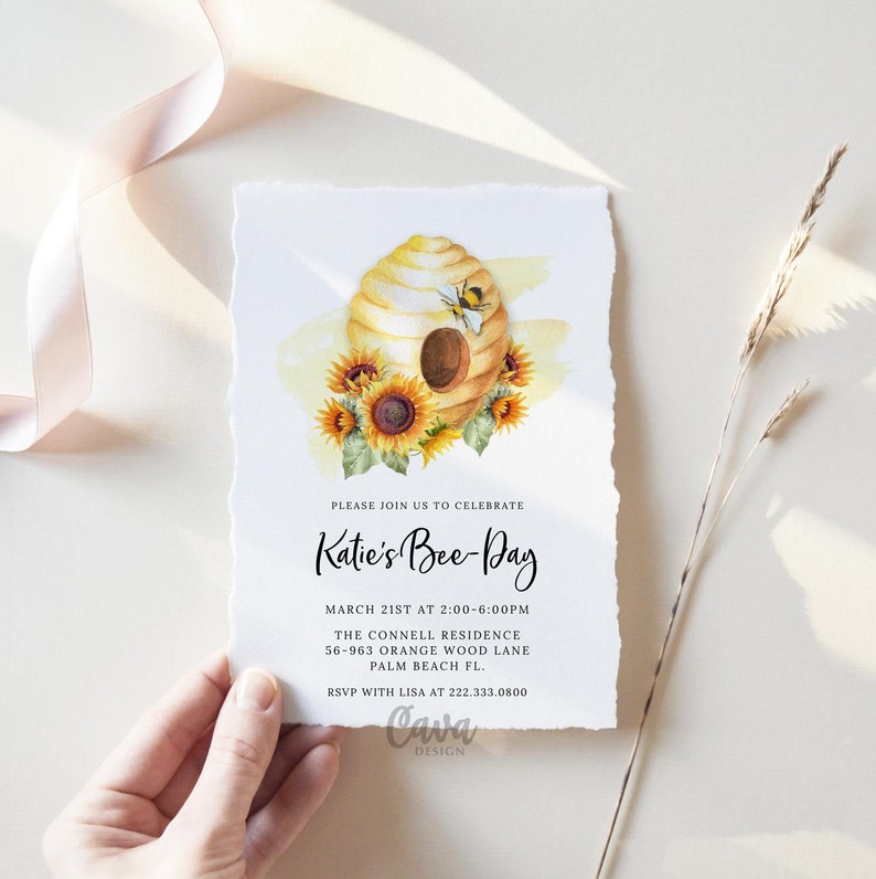 Bee Birthday Invitation Honey Bee Invitation Bee First - Etsy
