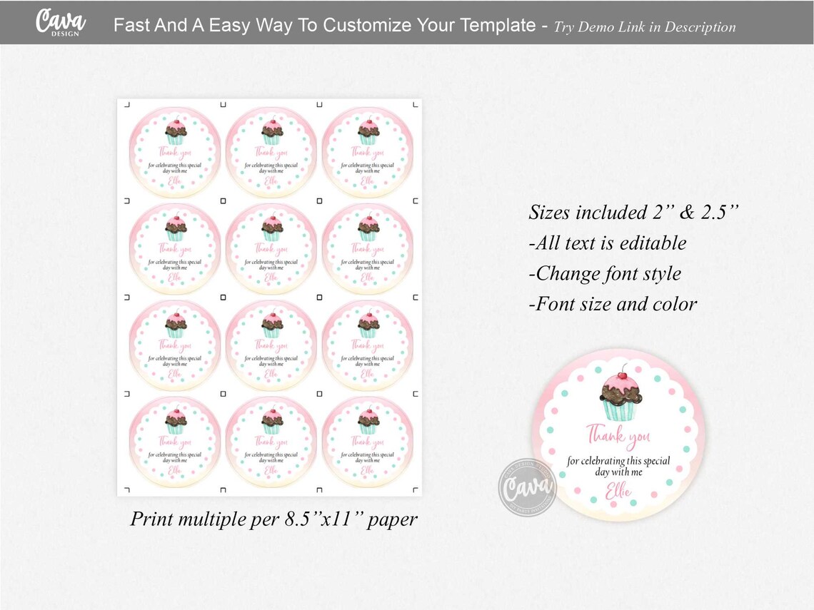 Editable Cupcake Birthday Thank You Gift Tags Round Baking - Etsy Canada