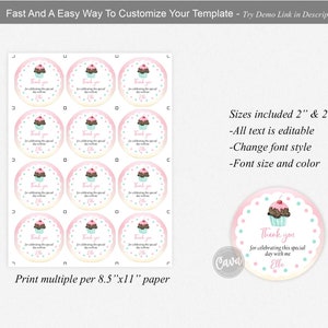 Editable Cupcake Birthday Thank You Gift Tags, Round Baking Birthday ...