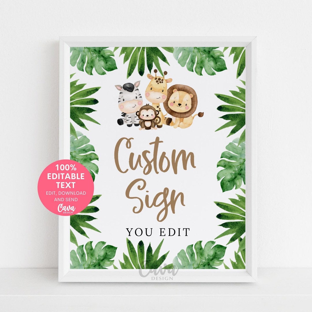Editable Safari Theme Printable Sign, Custom Jungle Party Sign, Safari ...