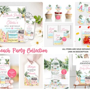 Beach Girl Birthday Cupcake Toppers Template, Girl Surfing Birthday ...