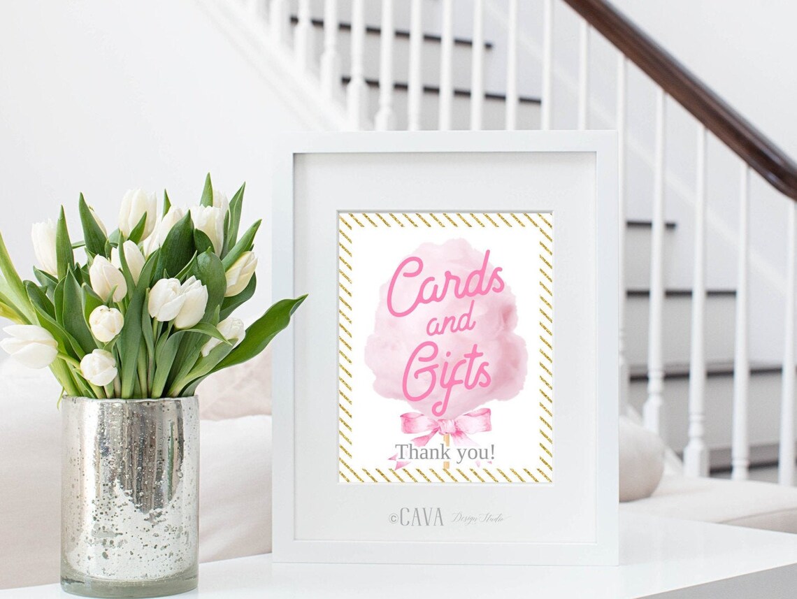 Cotton Candy Birthday Sign Cards and Gifts PRINTABLE Pink | Etsy