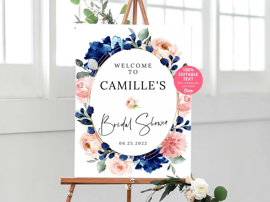 Blue and Pink Floral Welcome Sign Template Printable Gender - Etsy