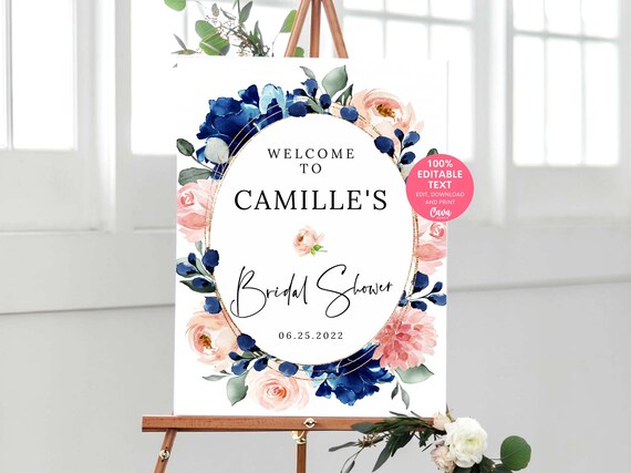 Blue and Pink Floral Welcome Sign Template Printable Gender | Etsy