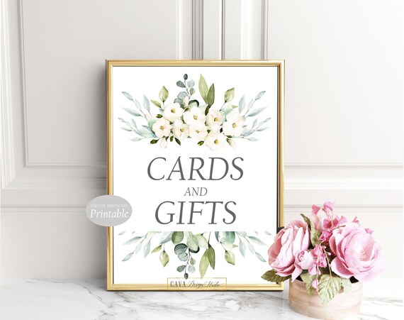 Cards and Gift PRINTABLE Sign Gift Table Sign Greenery | Etsy