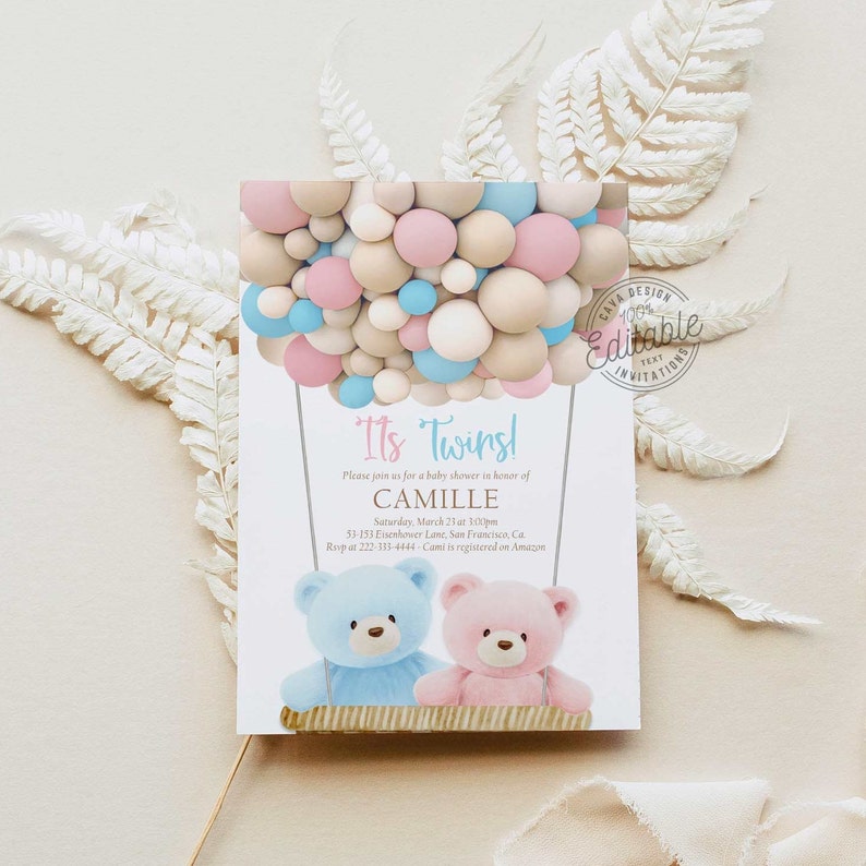 Invitación para baby shower de gemelos con ositos de peluche ...