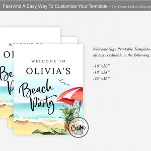 Beach Party Printable Welcome Sign, Summer Birthday Welcome Sign, Pool ...