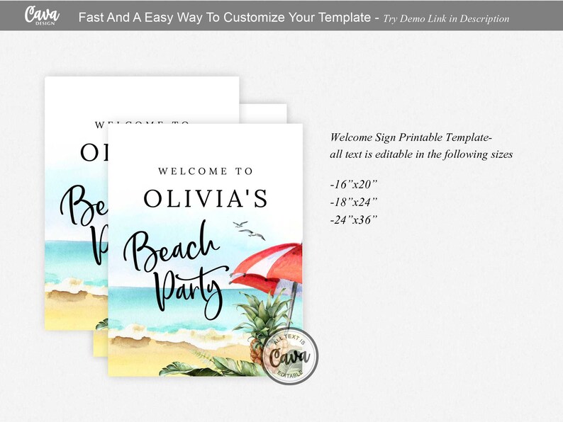 Beach Party Printable Welcome Sign Summer Birthday Welcome - Etsy