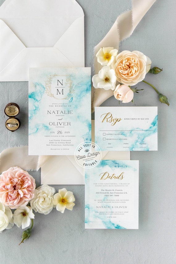 Ocean Wedding Invitation Set Template Beach Wedding Invite | Etsy