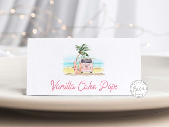 Beach Birthday Party Buffet Cards Surf Themed Place Card - Etsy