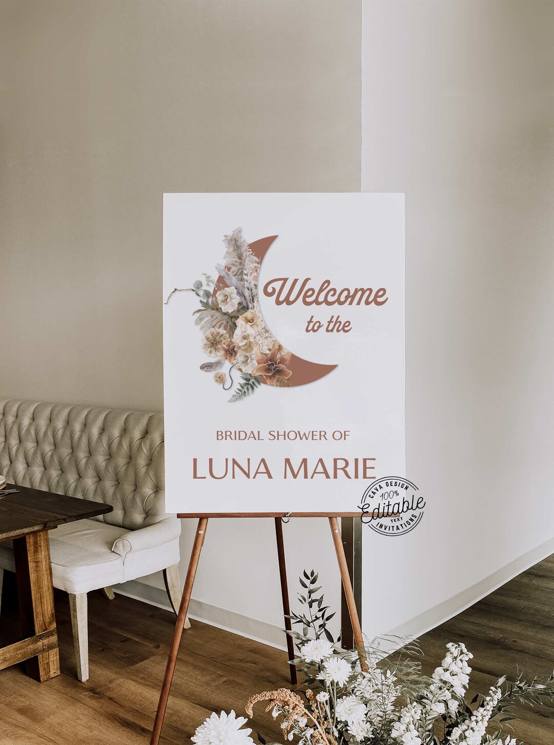 Boho Bridal Shower Welcome Sign Template, Terracotta Boho Floral Baby ...