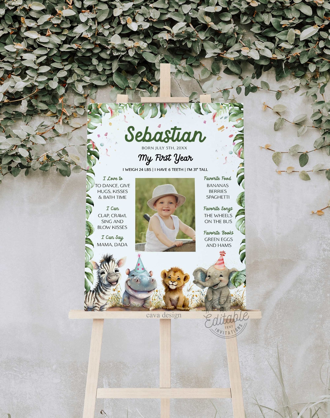 Jungle Photo Milestone Sign Template | 1st Birthday Milestone Photo ...