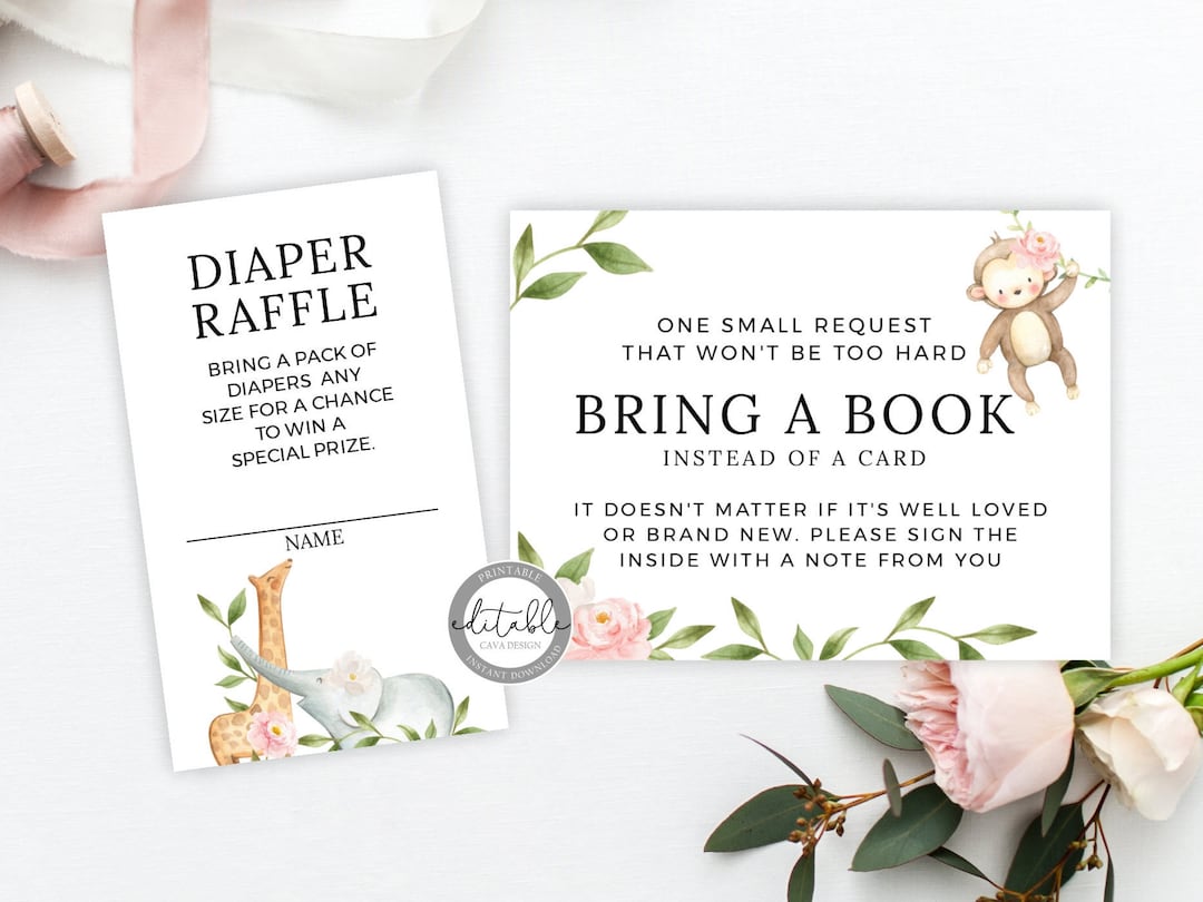 Diaper Raffle and Book Request, Girl Safari Baby Shower Templates ...