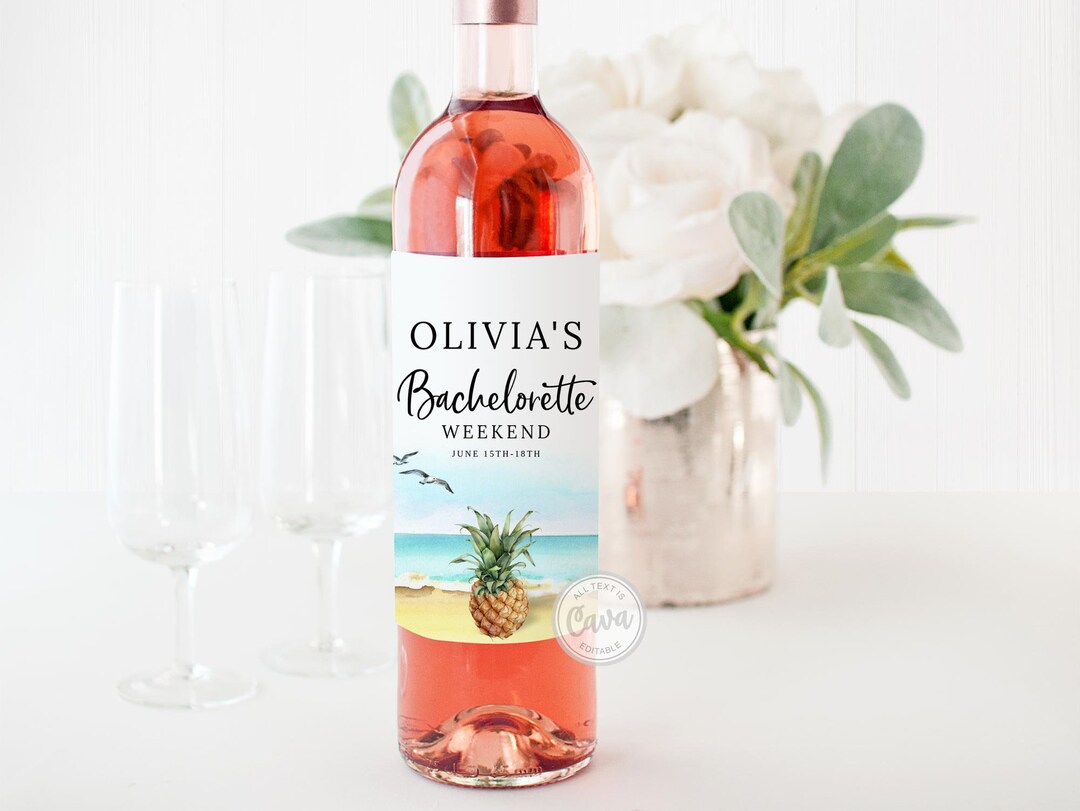 Printable Beach Theme Wine Bottle Label, Custom Bachelorette Weekend ...
