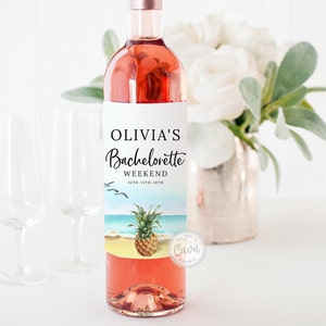 Printable Beach Theme Wine Bottle Label, Custom Bachelorette Weekend ...