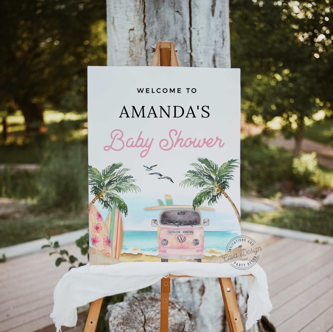 Editable Girl Summer Baby Shower Sign, Printable Beach Welcome Sign ...