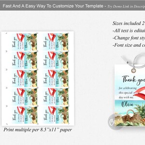 Printable Summer Tags Beach Birthday Thank You Tags Template - Etsy