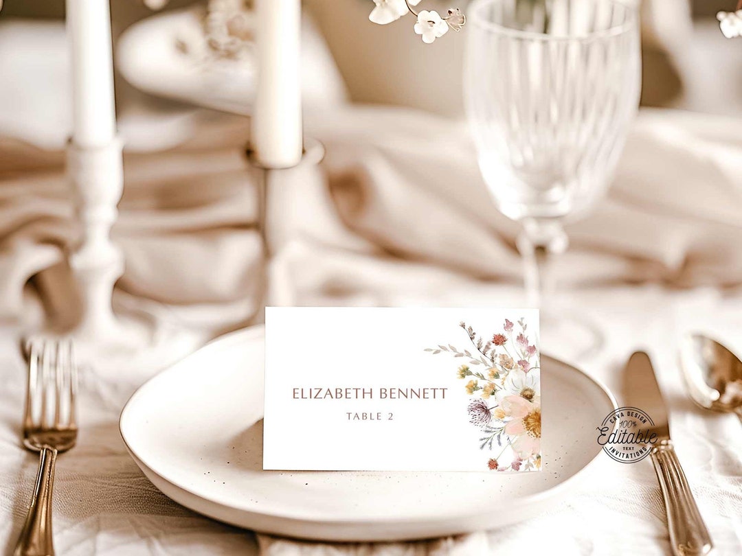 Fall Wildflower Place Cards, Printable Wedding Place Cards, Rustic Fall ...