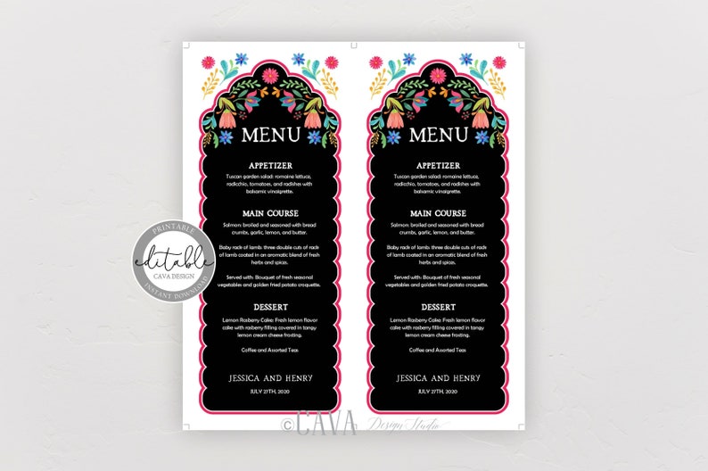 Fiesta Menu Card Template Mexican Themed Menu Card for - Etsy