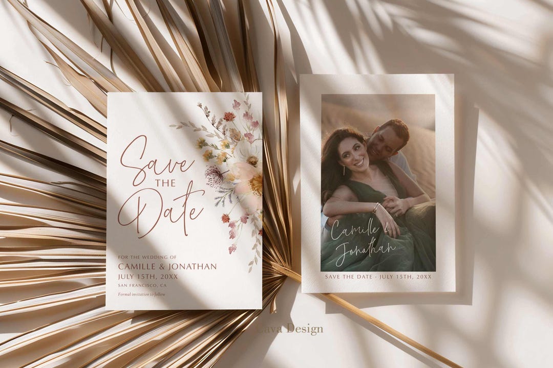 Bohemian Wildflower Save the Date Template, Fall Wedding Save the Date ...