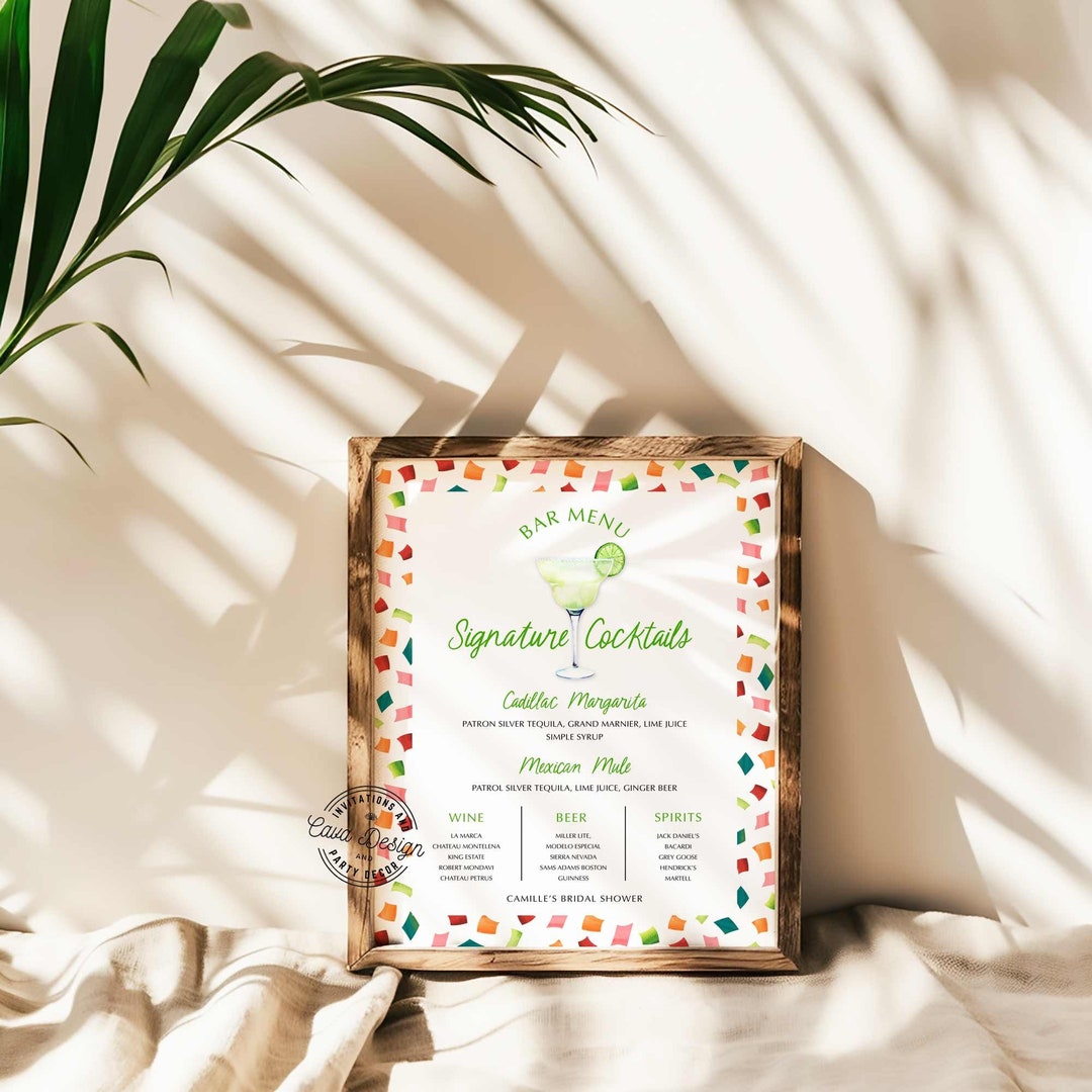 Fiesta Bridal Shower Bar Menu, Fiesta Signature Cocktails Menu ...
