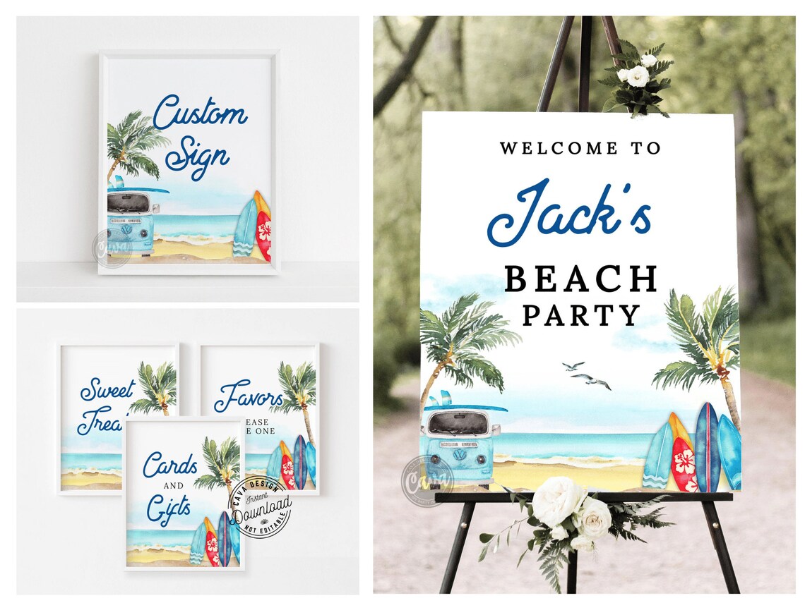 Beach Surf Boy Birthday Party Bundle Beach Invitation Set | Etsy