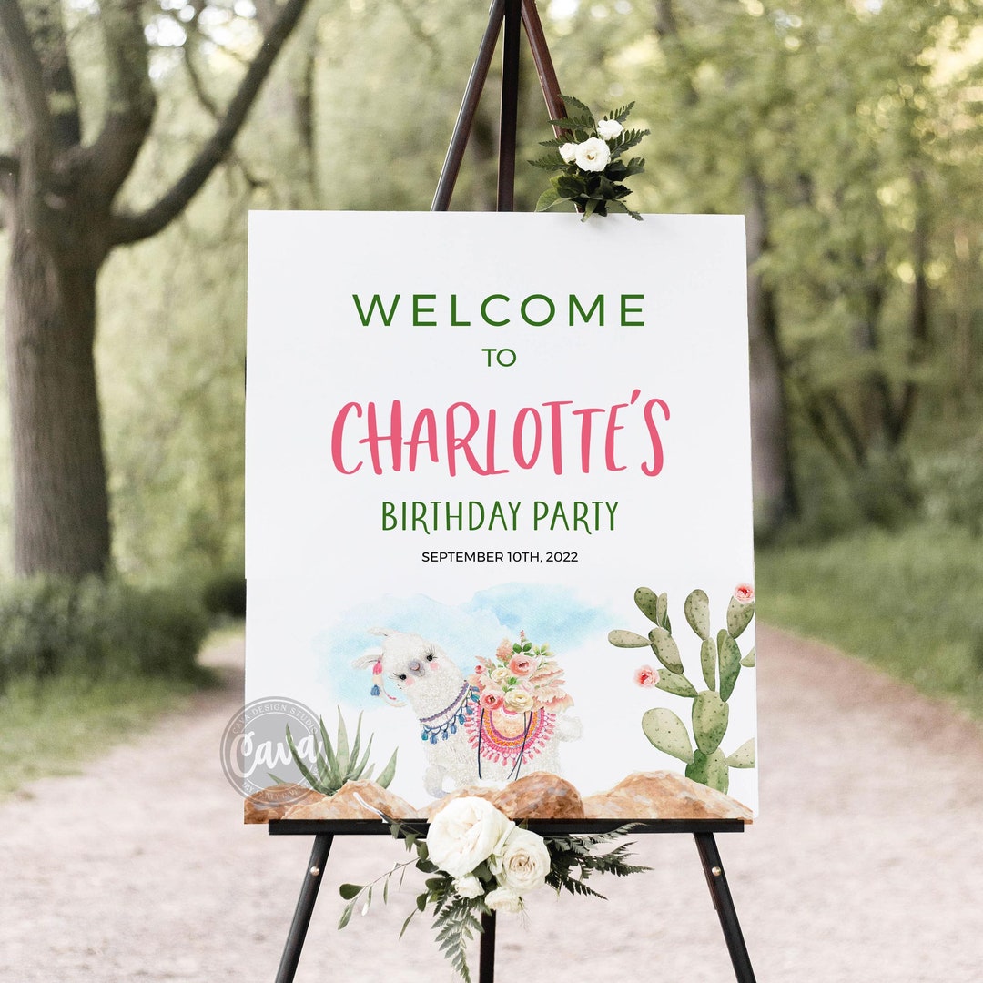 Llama Birthday Welcome Sign, Printable Fiesta Llama Welcome Sign ...