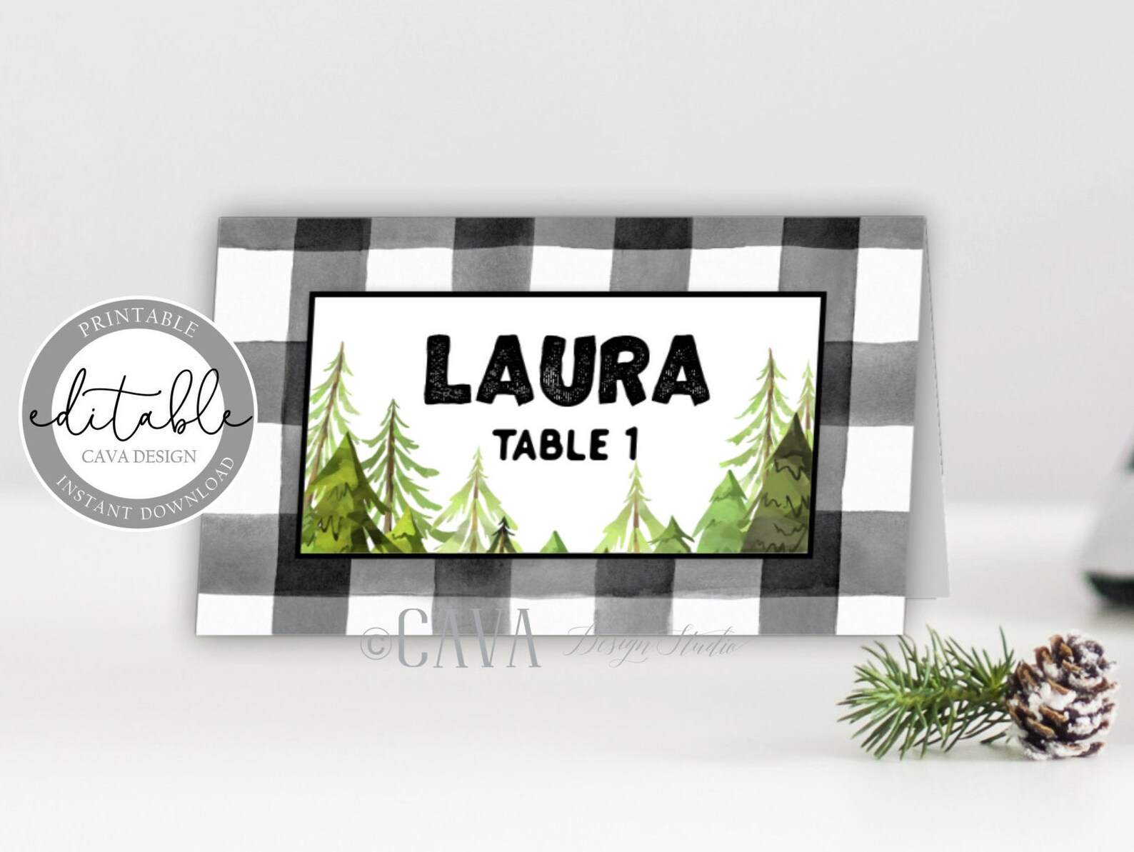 Editable Place Cards PRINTABLE Name Cards Plaid Table Sign - Etsy