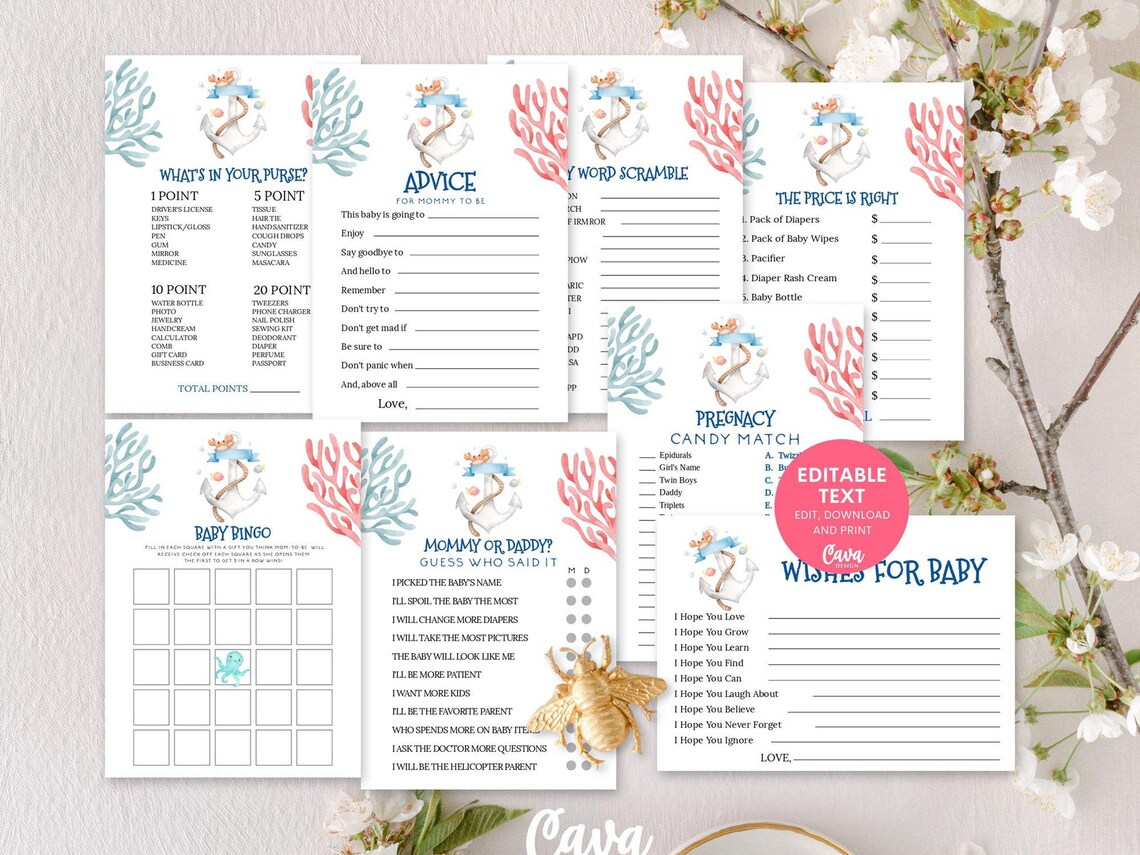 Nautical Baby Shower Games, Beach Printable Baby Shower Games, Ocean ...