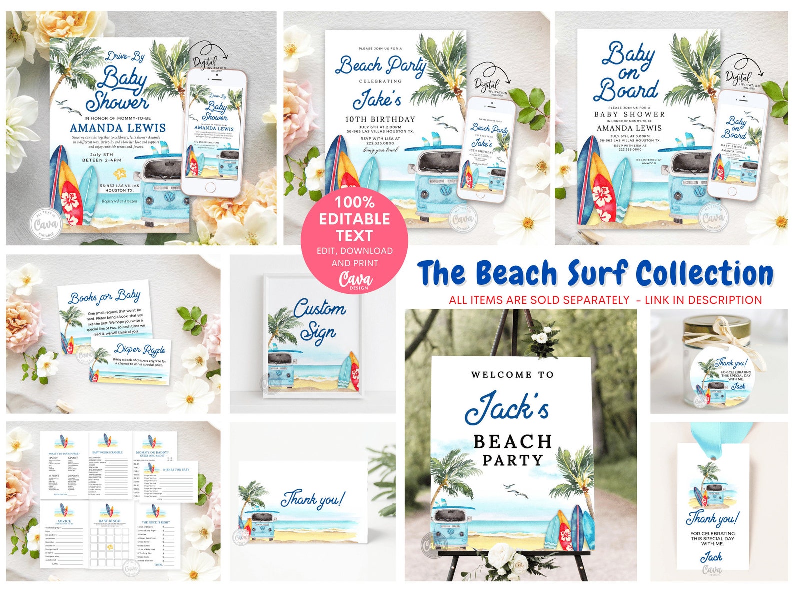 Beach Party Custom Sign, Printable Surf Theme Birthday Sign, Summer ...