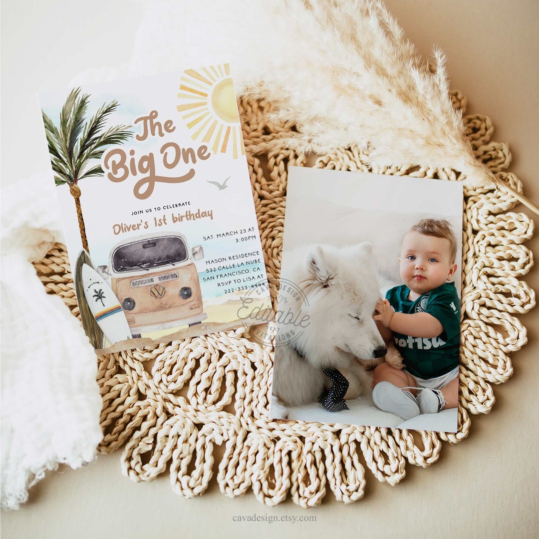Beach 1st Birthday Invitation | the Big One Surf Birthday Invite | Surf ...