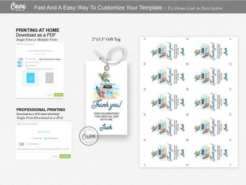 Printable Summer Birthday Gift Tags Beach Birthday Thank You - Etsy