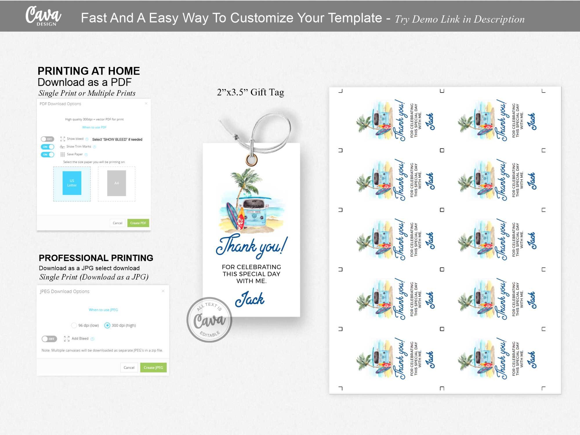 Printable Summer Birthday Gift Tags, Beach Birthday Thank You Tags ...